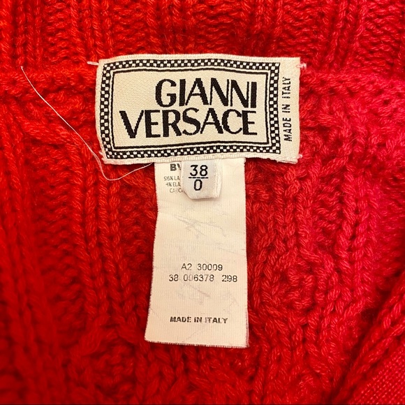 Versace | Sweaters | Gianni Versace Red Double Zip Cable Knit Cardigan ...